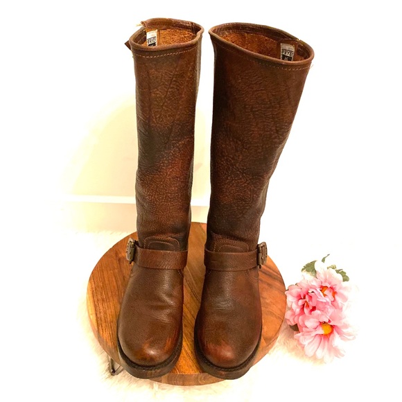 Frye | Shoes | Frye Veronica Distressed Brown Leather Riding Boot | Poshmark